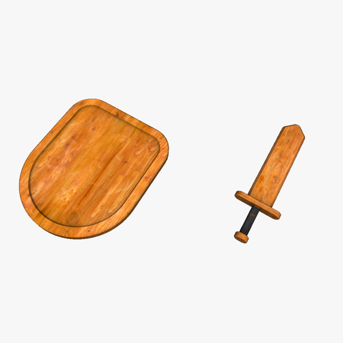 3d model small wooden sword shield
