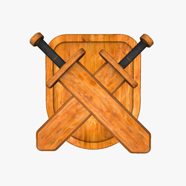 3d model small wooden sword shield