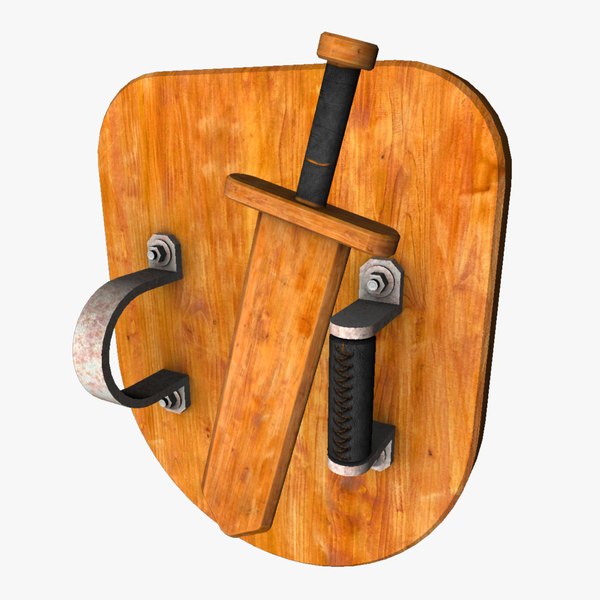 3d model small wooden sword shield