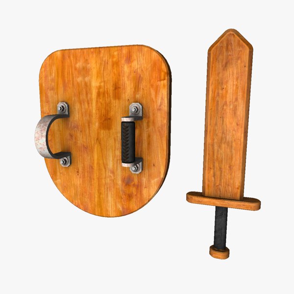 3d model small wooden sword shield