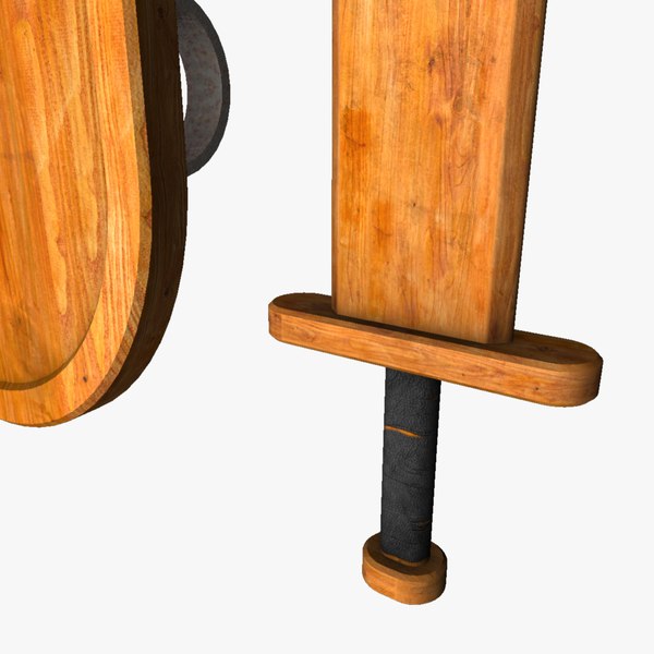 3d model small wooden sword shield
