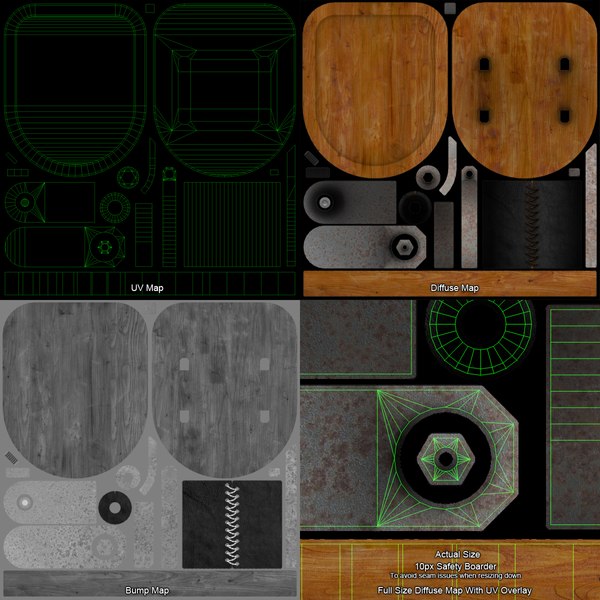 3d model small wooden sword shield