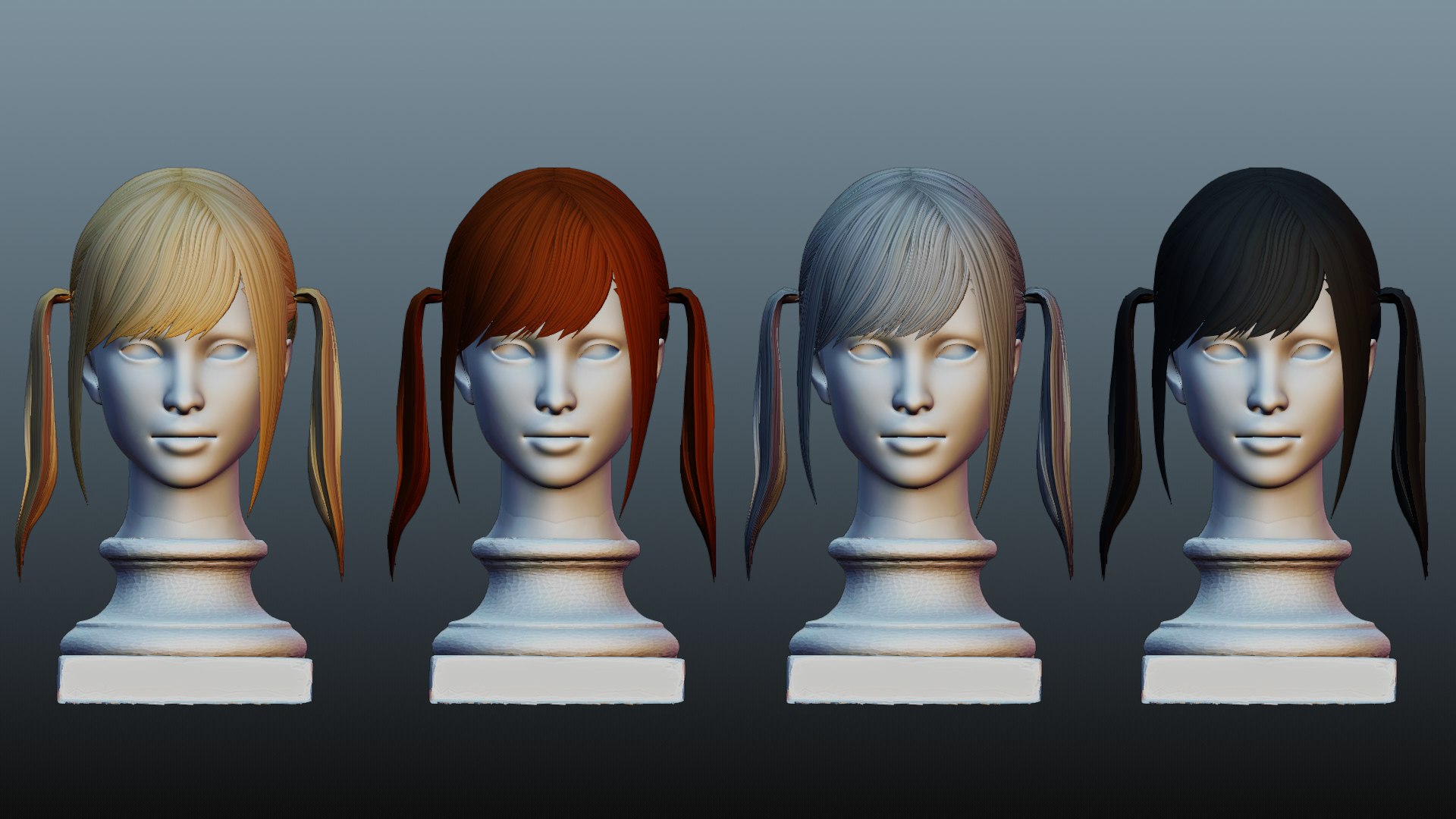 Female Hair 4 Colors Model - TurboSquid 2188788