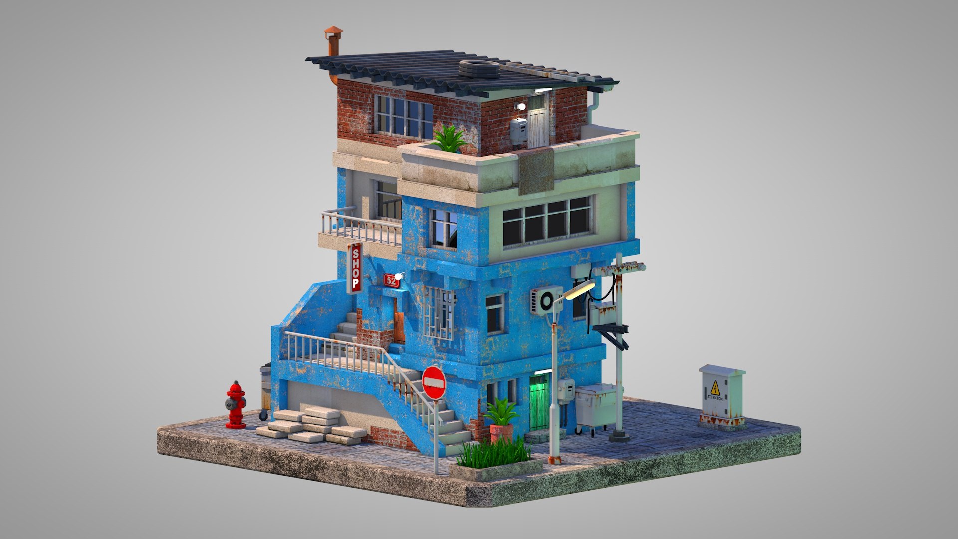 Old Cartoon Building 01 3D Model - TurboSquid 2189429