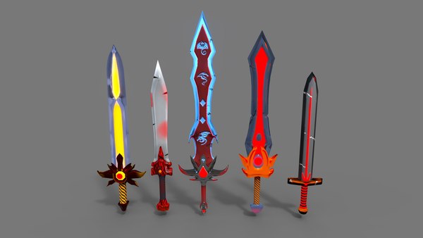 modelo 3d 5 Modelo Warrior Sword 3D Low Poly con 45 texturas variantes ...