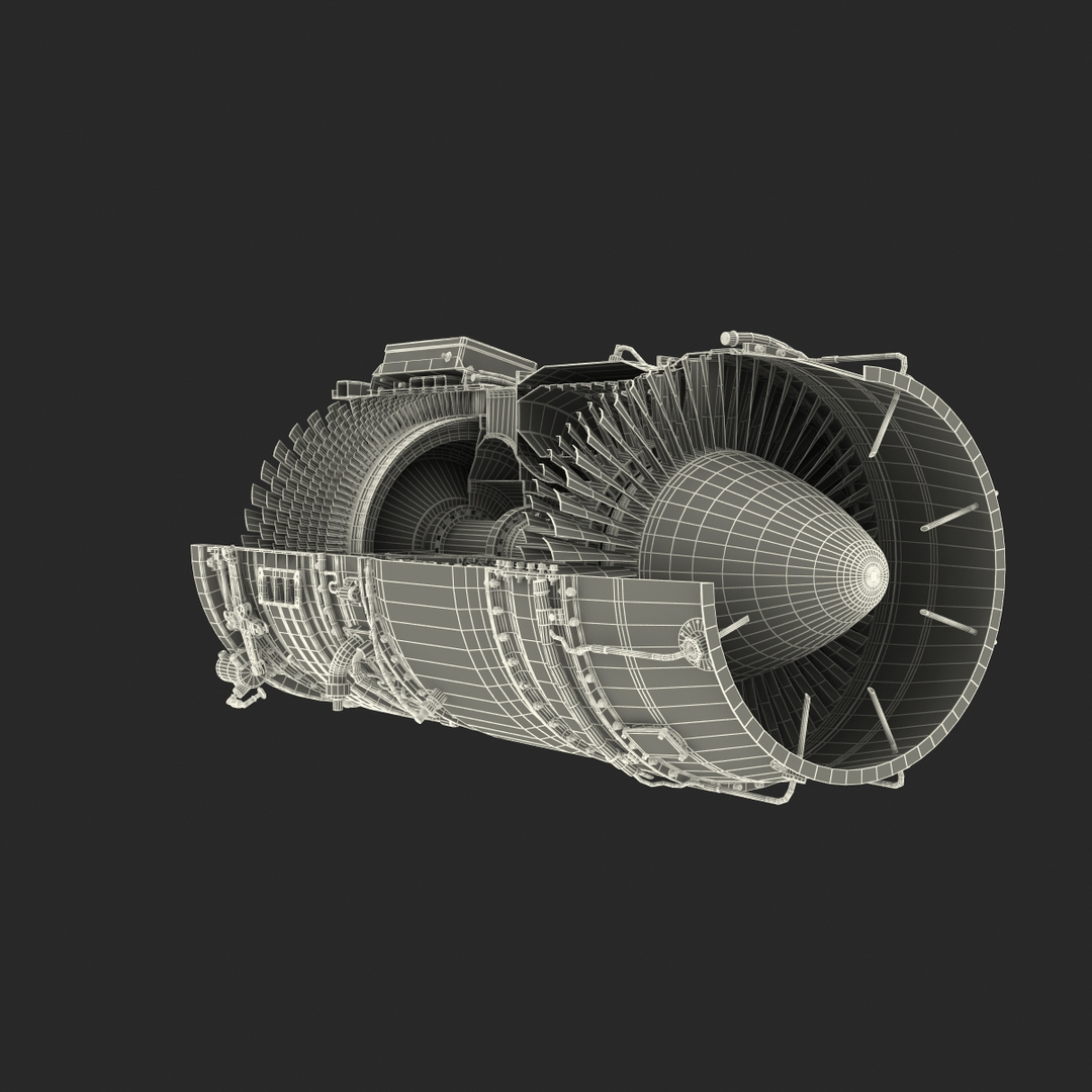 3d obj turbojet engine sectioned