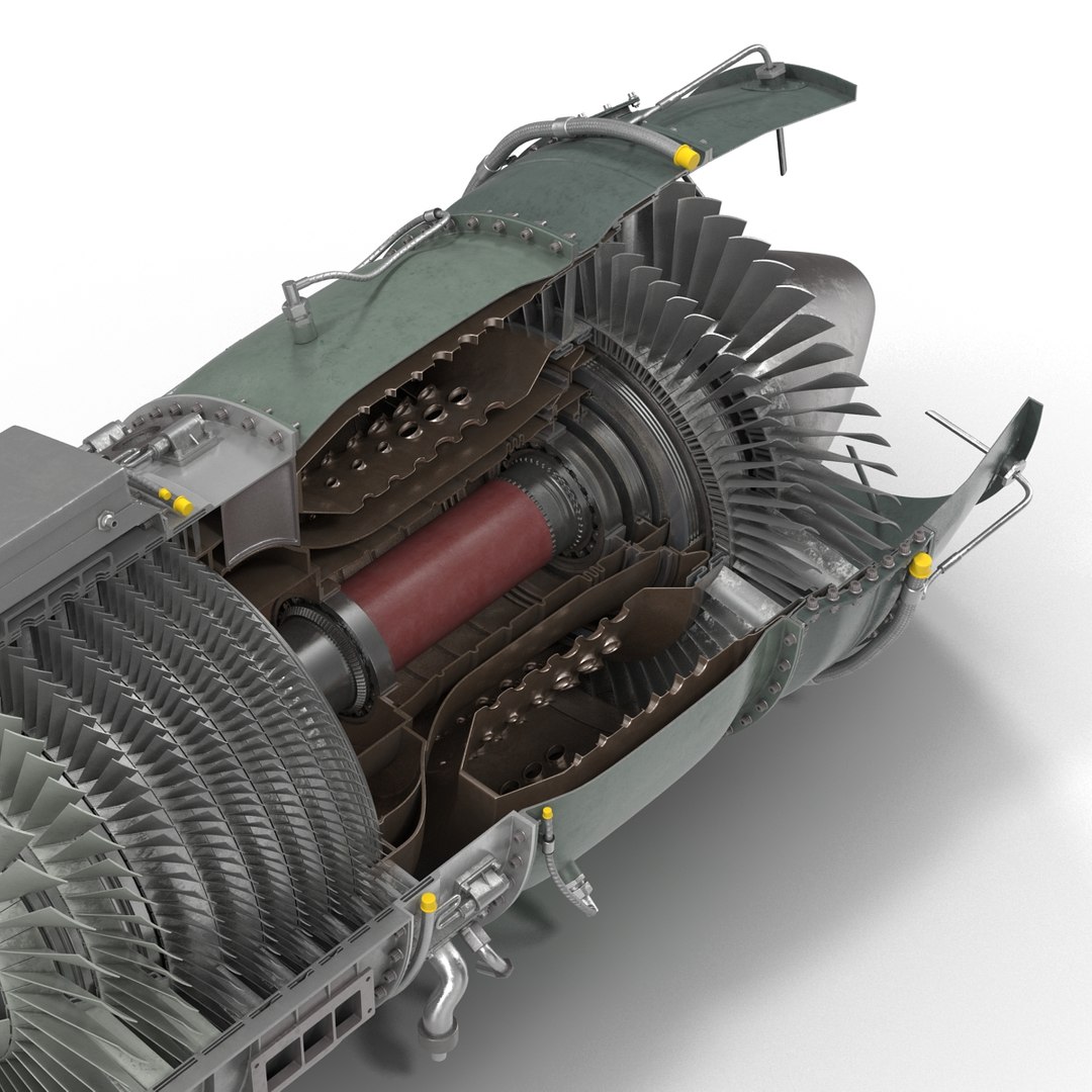 3d obj turbojet engine sectioned
