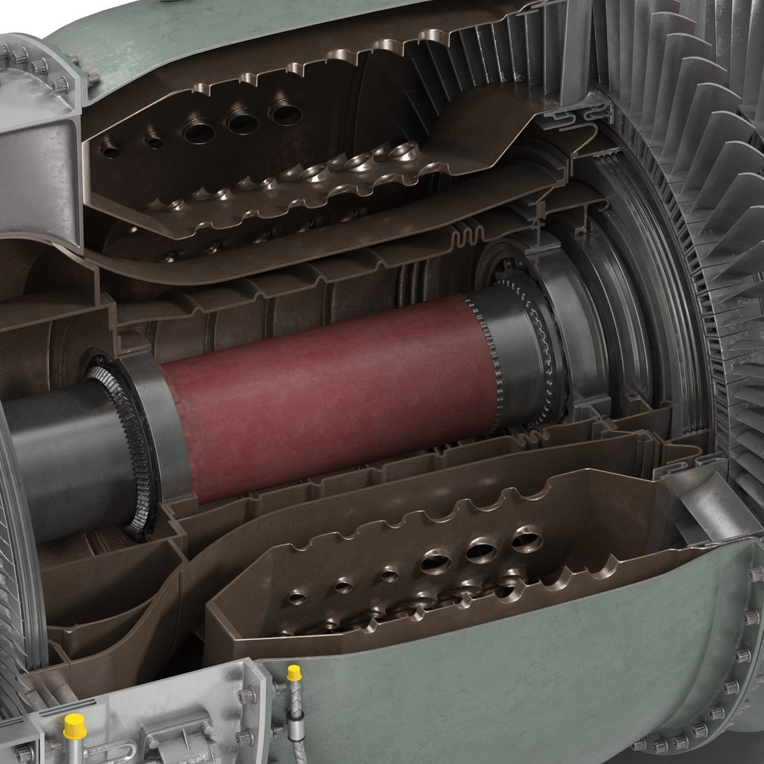 3d obj turbojet engine sectioned