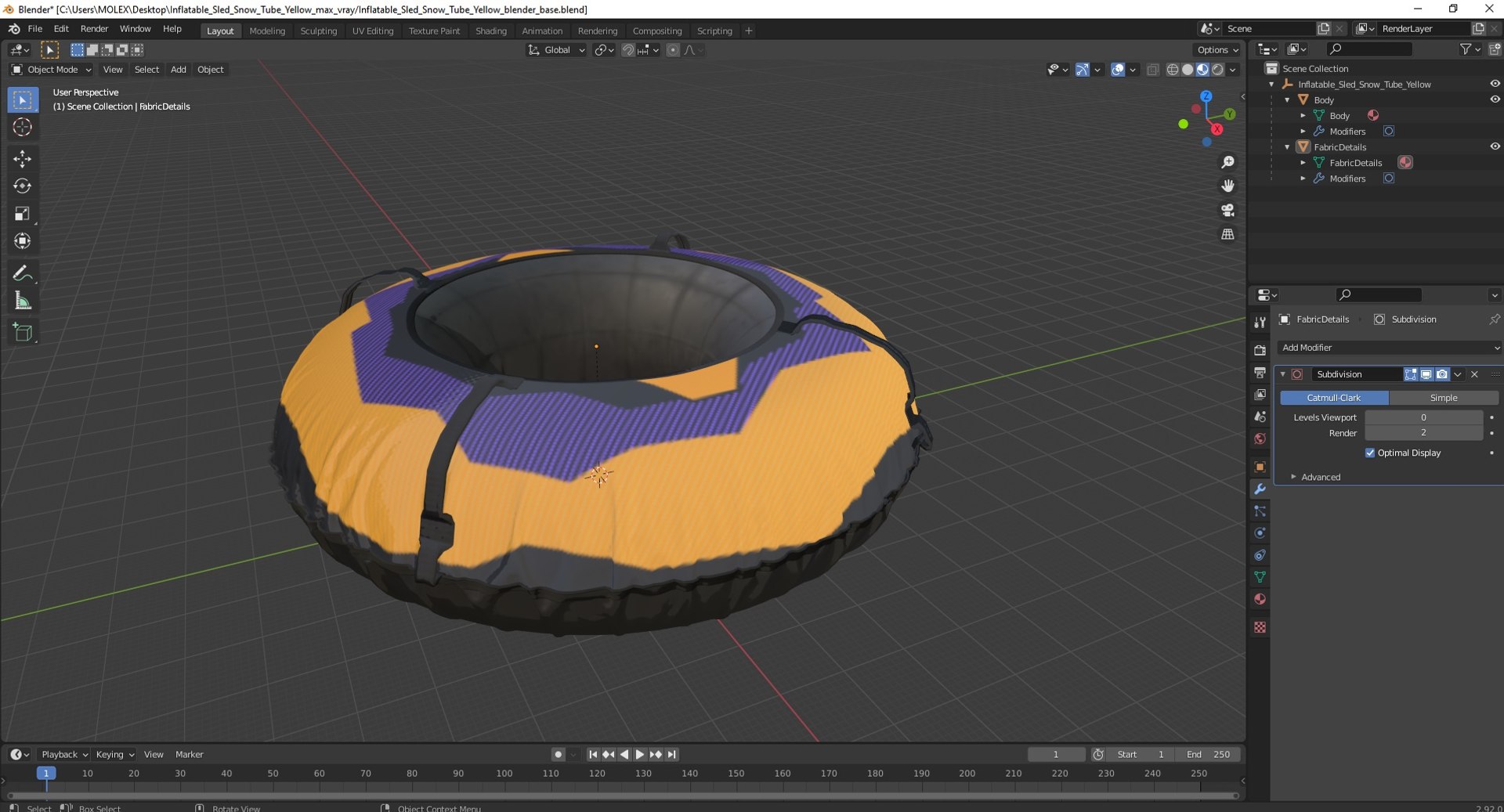 Inflatable Sled Snow Tube Yellow 3D - TurboSquid 2205528