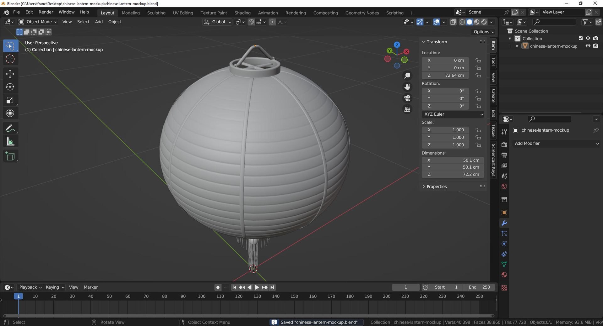 3D Model Chinese Lantern Mockup - TurboSquid 2143305