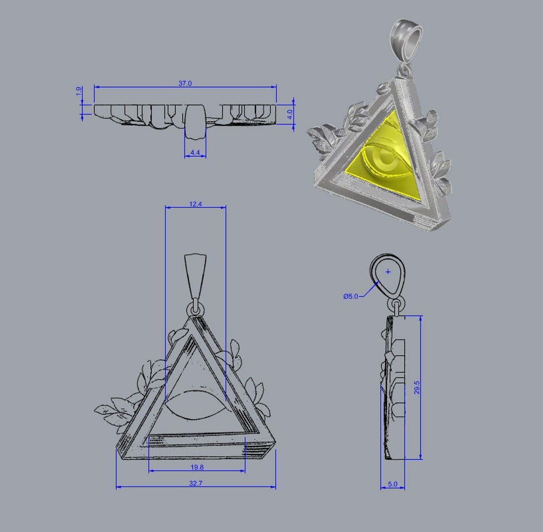 3D Jewelry Pendant Triangle with Eye Masonic Symbol 0321 Stl 3dm Fbx ...