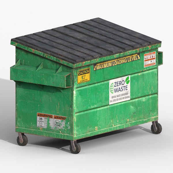 3D Worn Dumpster Trash can Outdoor Low Poly Game Asset Low-poly 3D ...