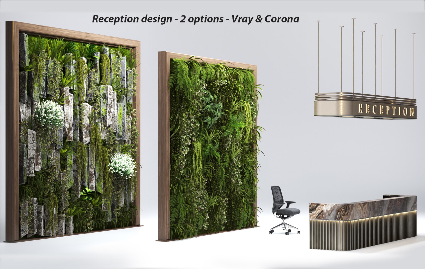 3D Reception With Wall Plants - TurboSquid 2022911