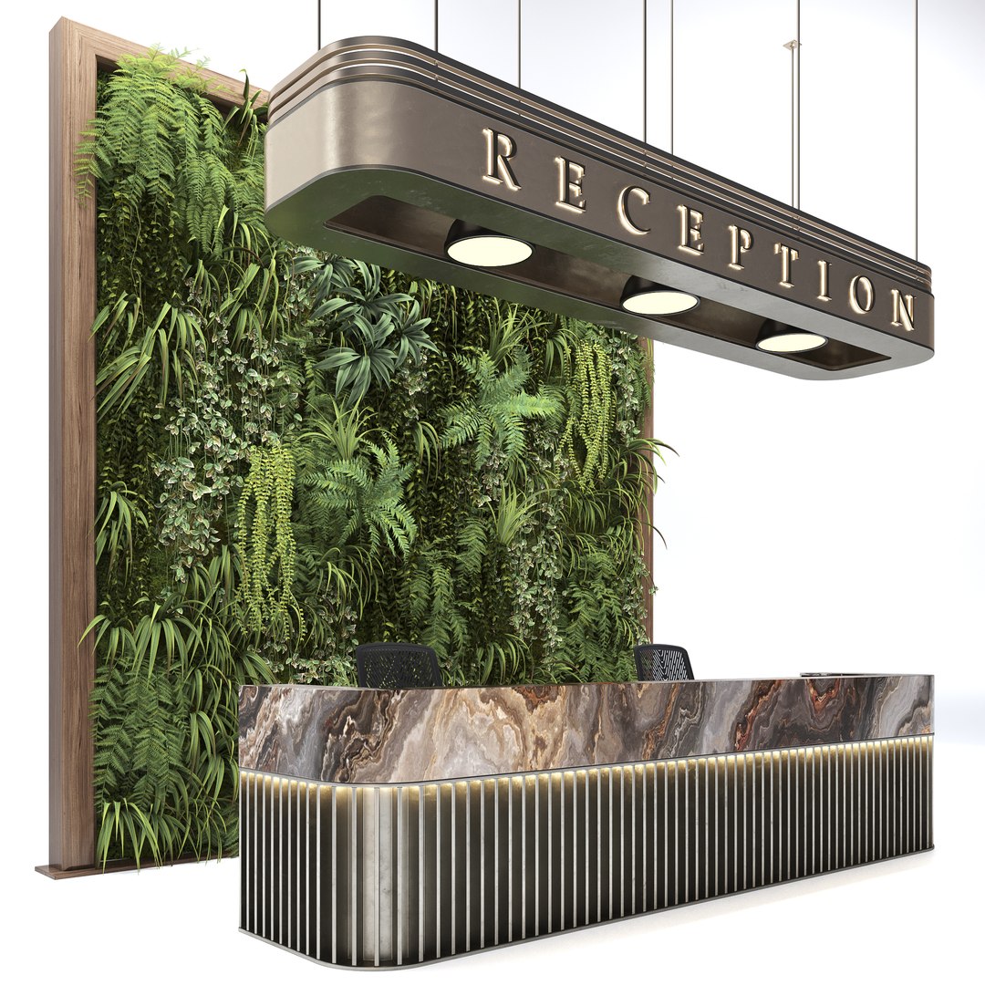 3D Reception With Wall Plants - TurboSquid 2022911