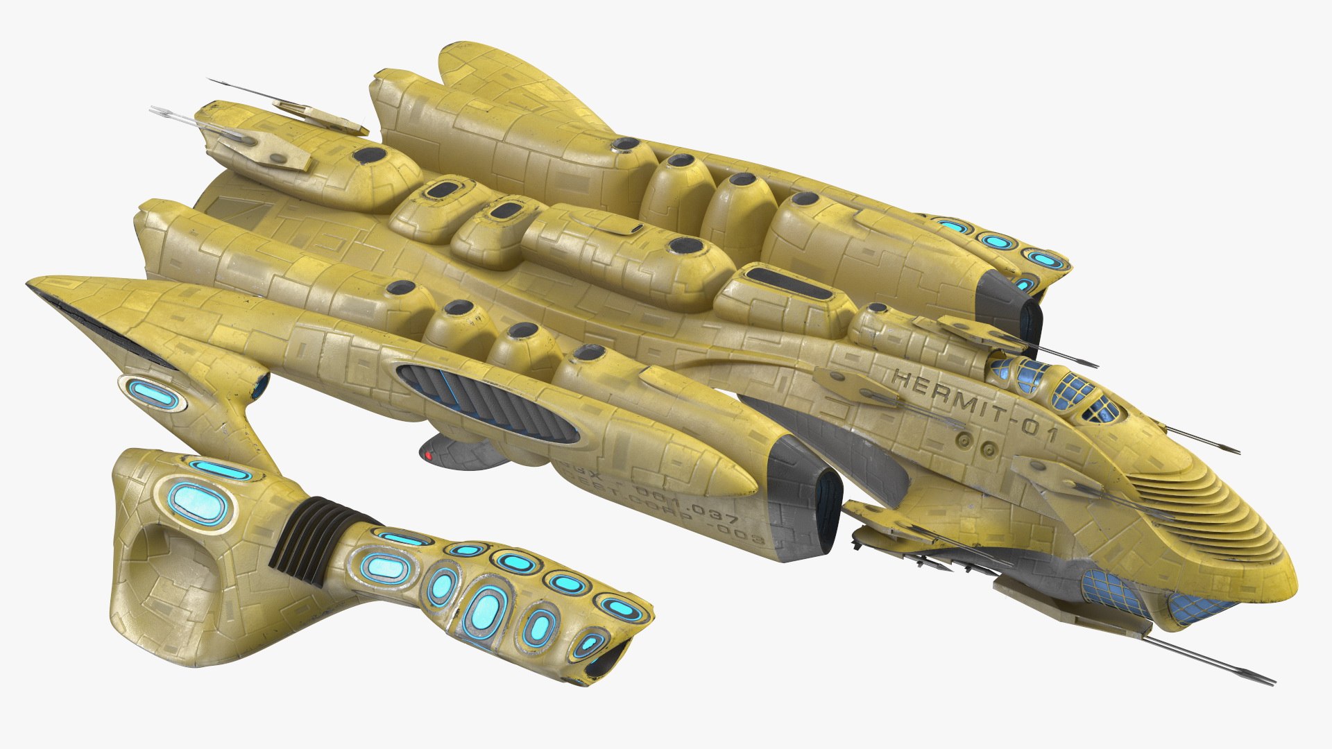 Concept Space Warship Yellow 3D Model - TurboSquid 2222422