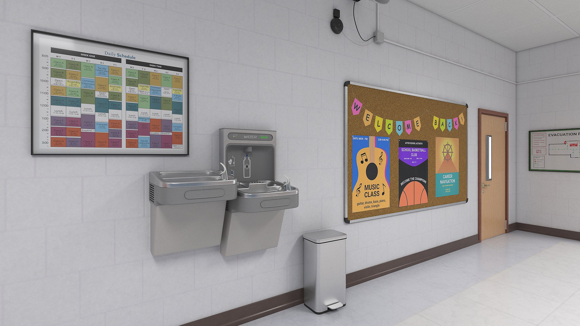 3D Model Middle School Hallway - TurboSquid 2346251