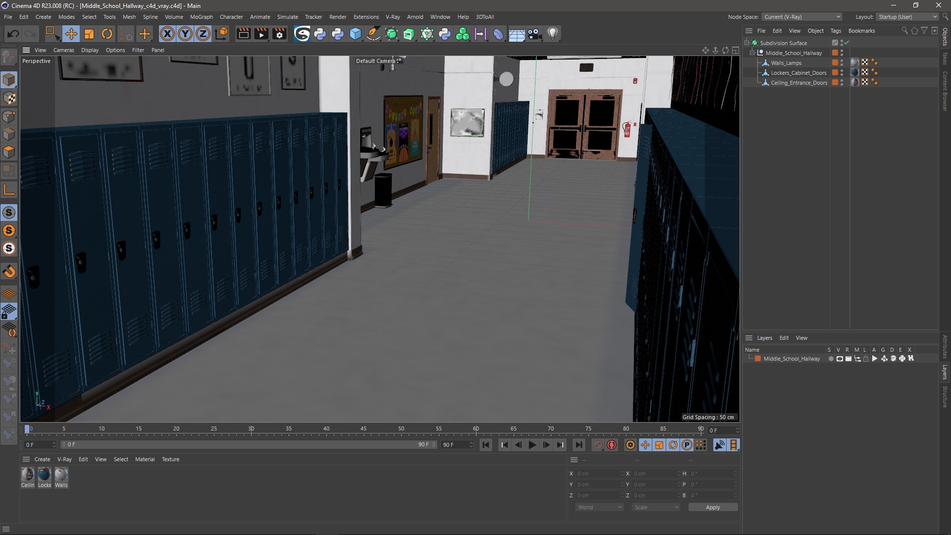 3D Model Middle School Hallway - TurboSquid 2346251