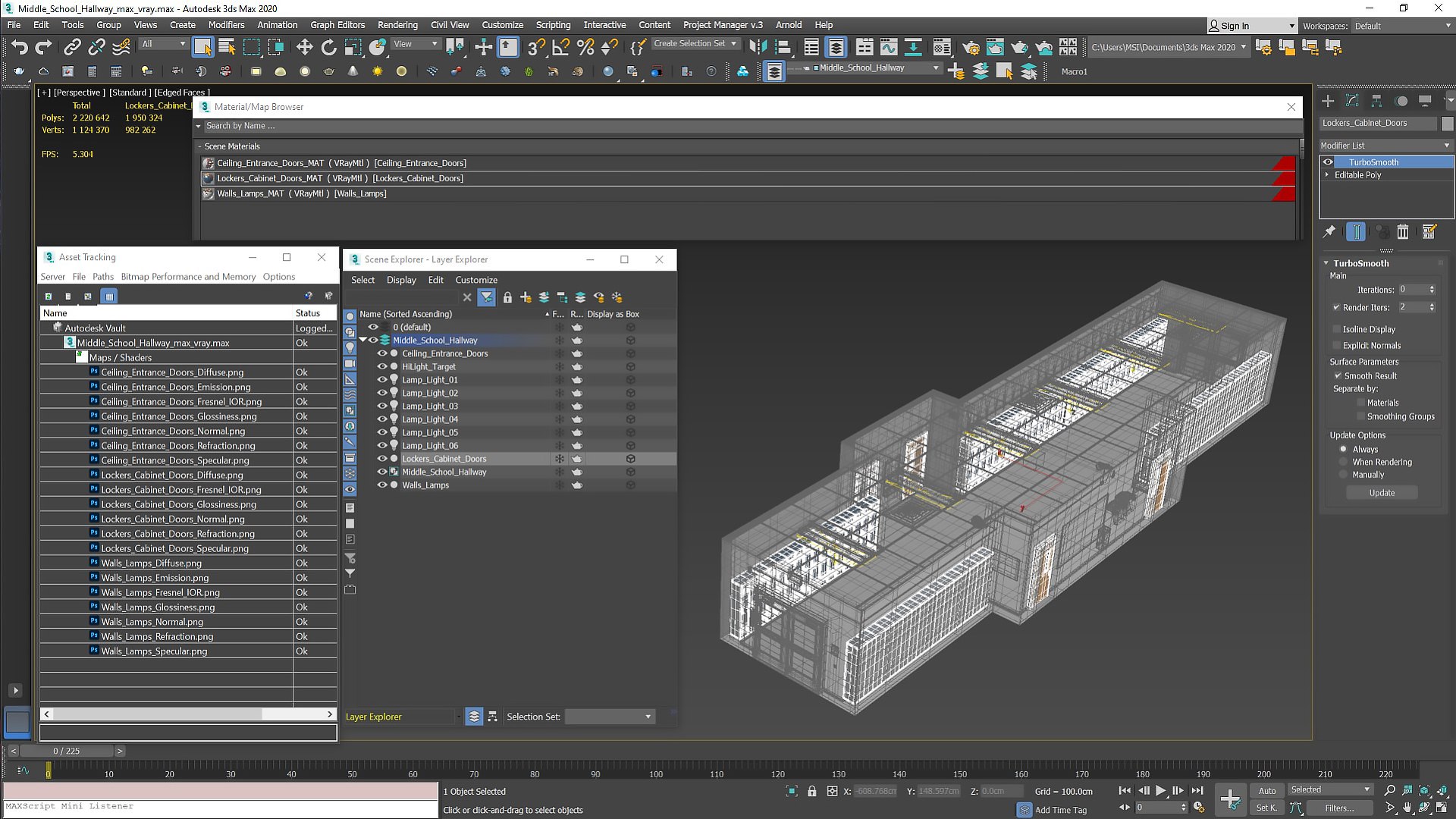 3D Model Middle School Hallway - TurboSquid 2346251