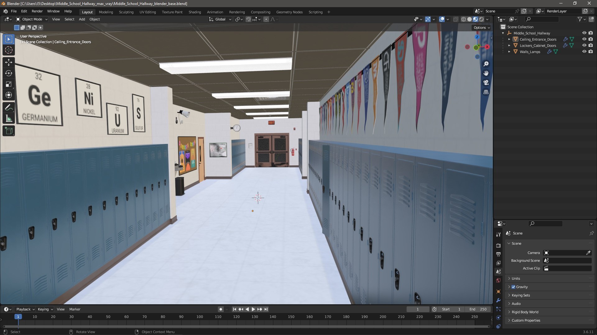 3D Model Middle School Hallway - TurboSquid 2346251