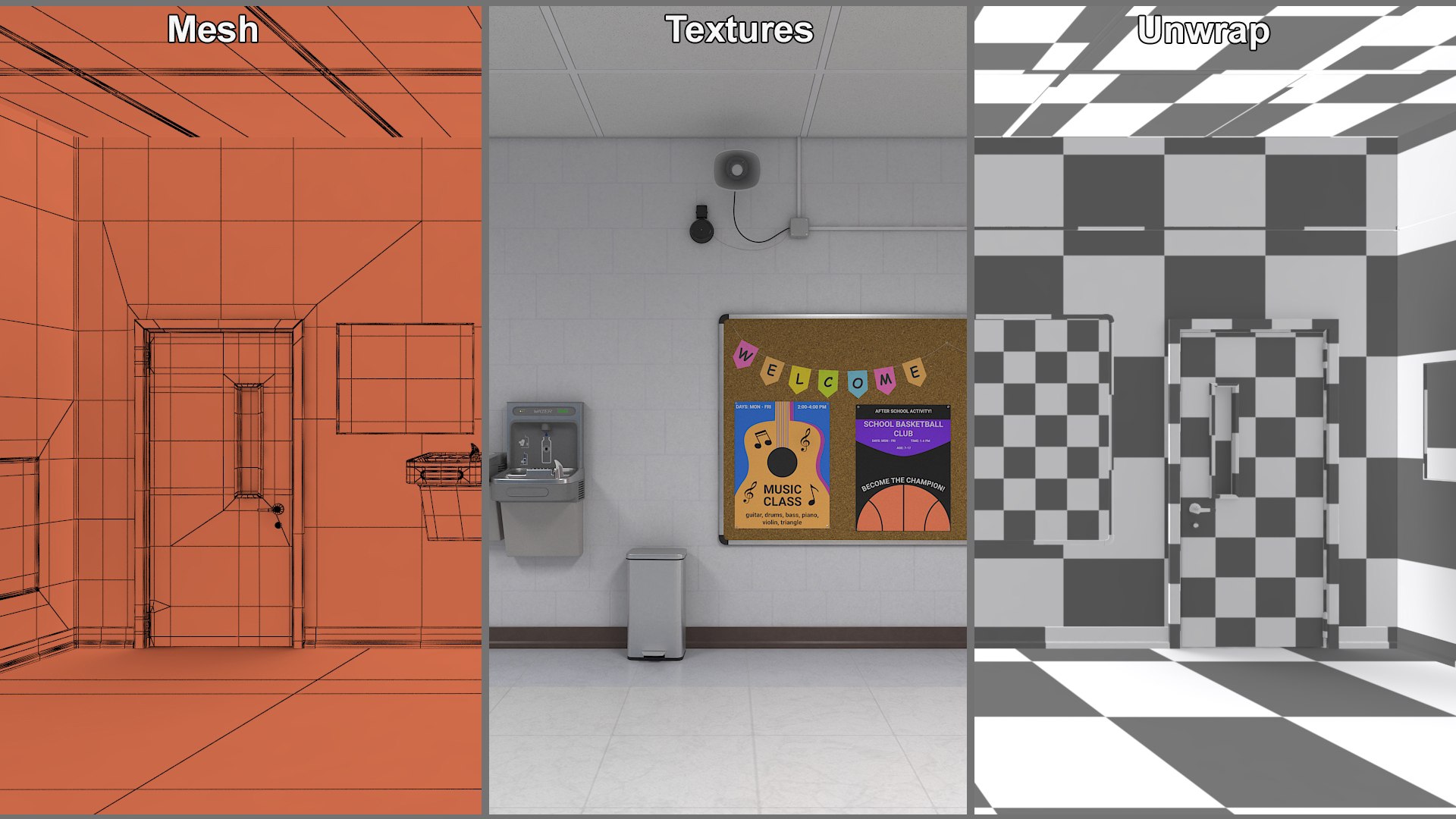 3D Model Middle School Hallway - TurboSquid 2346251