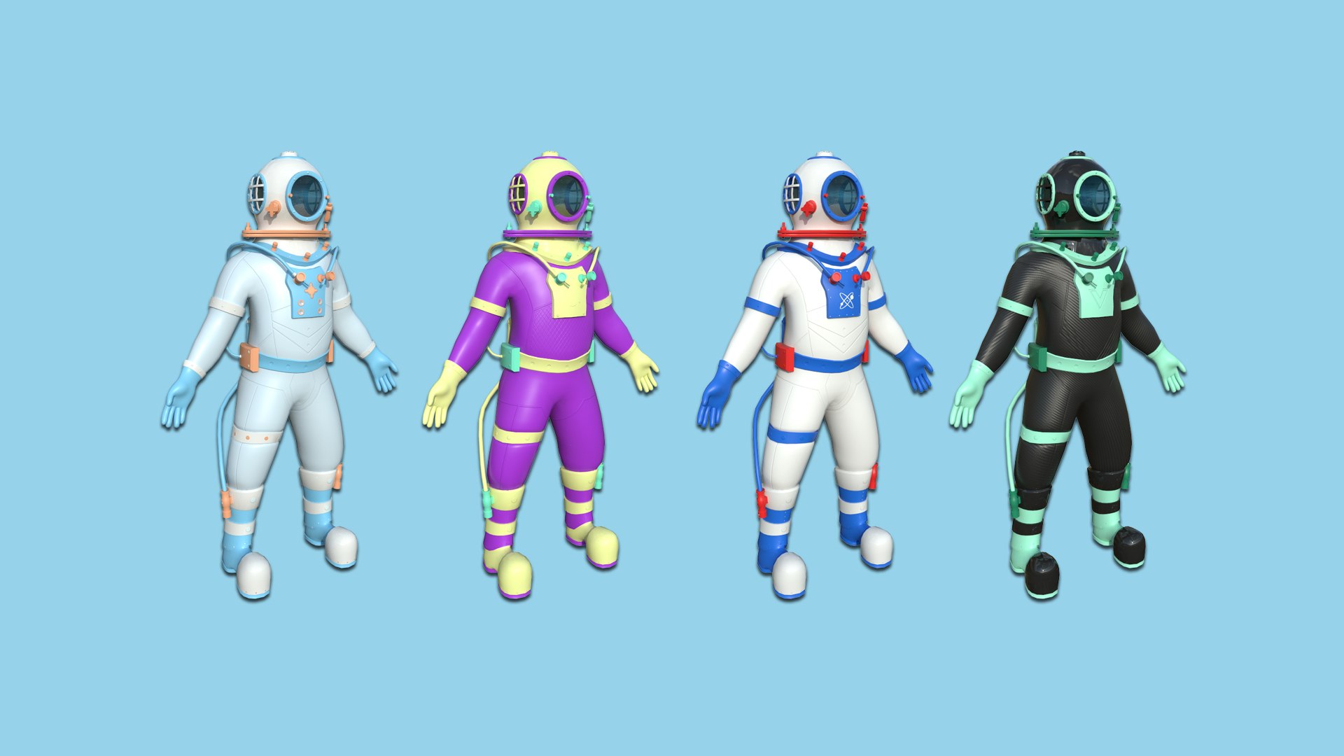 3D model 04 Diving Suits Collection - Cartoon Character Design ...