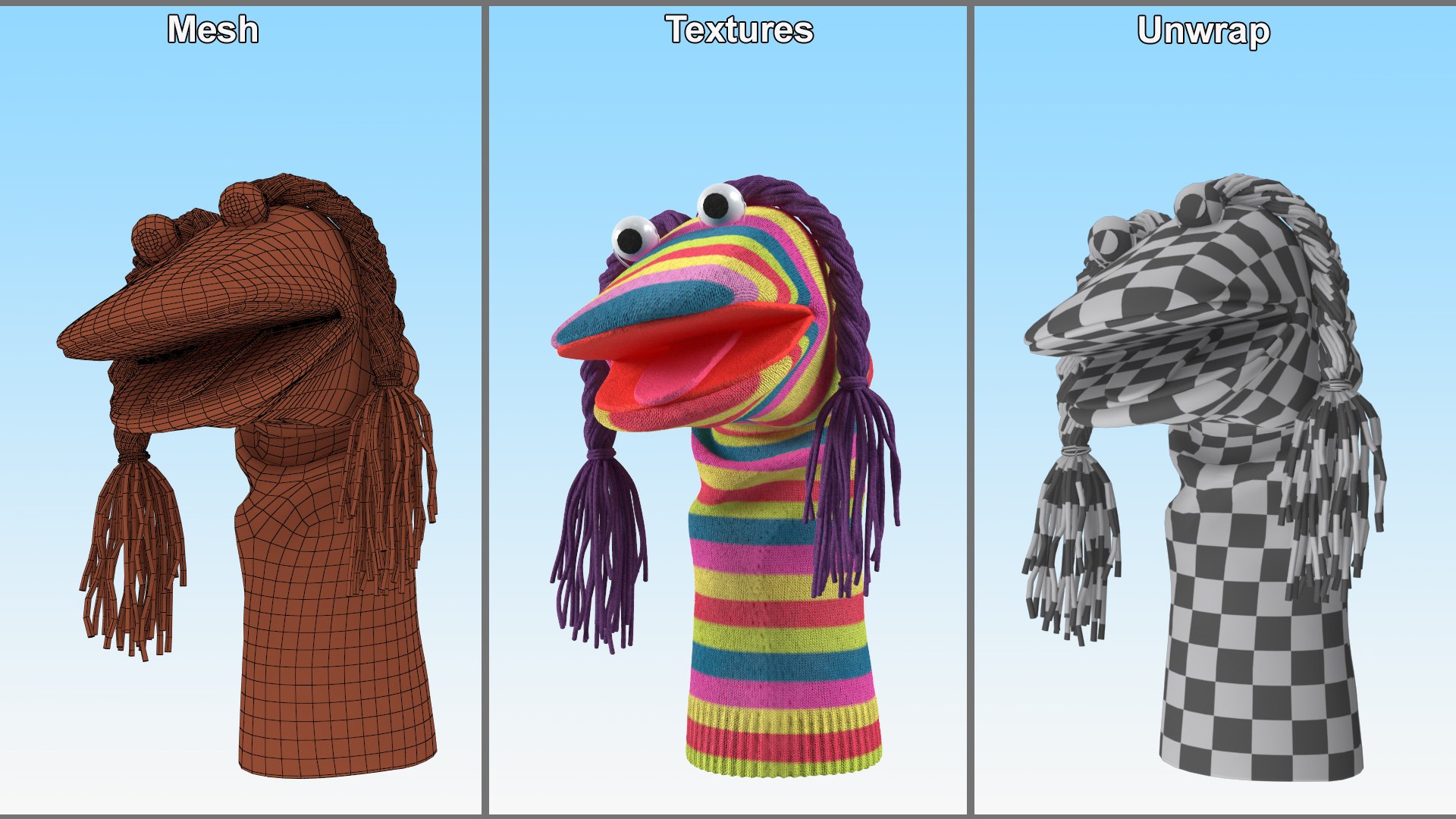 Character Hand Puppet Striped Girl Surprised Pose Model - TurboSquid ...