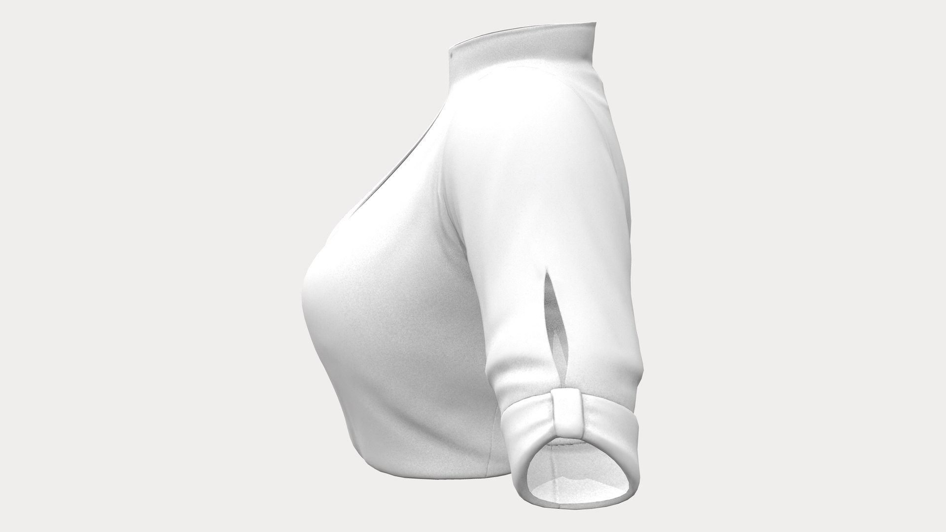 Tucked In White Wrapped Shirt Top Rolled Sleeves Standing Collar 3D ...