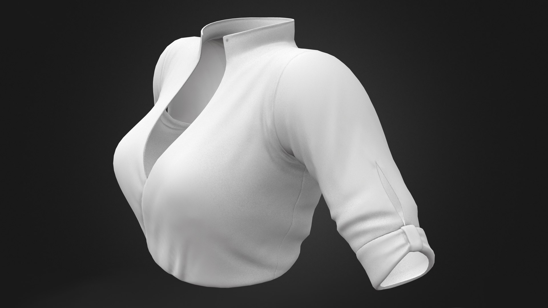 Tucked In White Wrapped Shirt Top Rolled Sleeves Standing Collar 3D ...