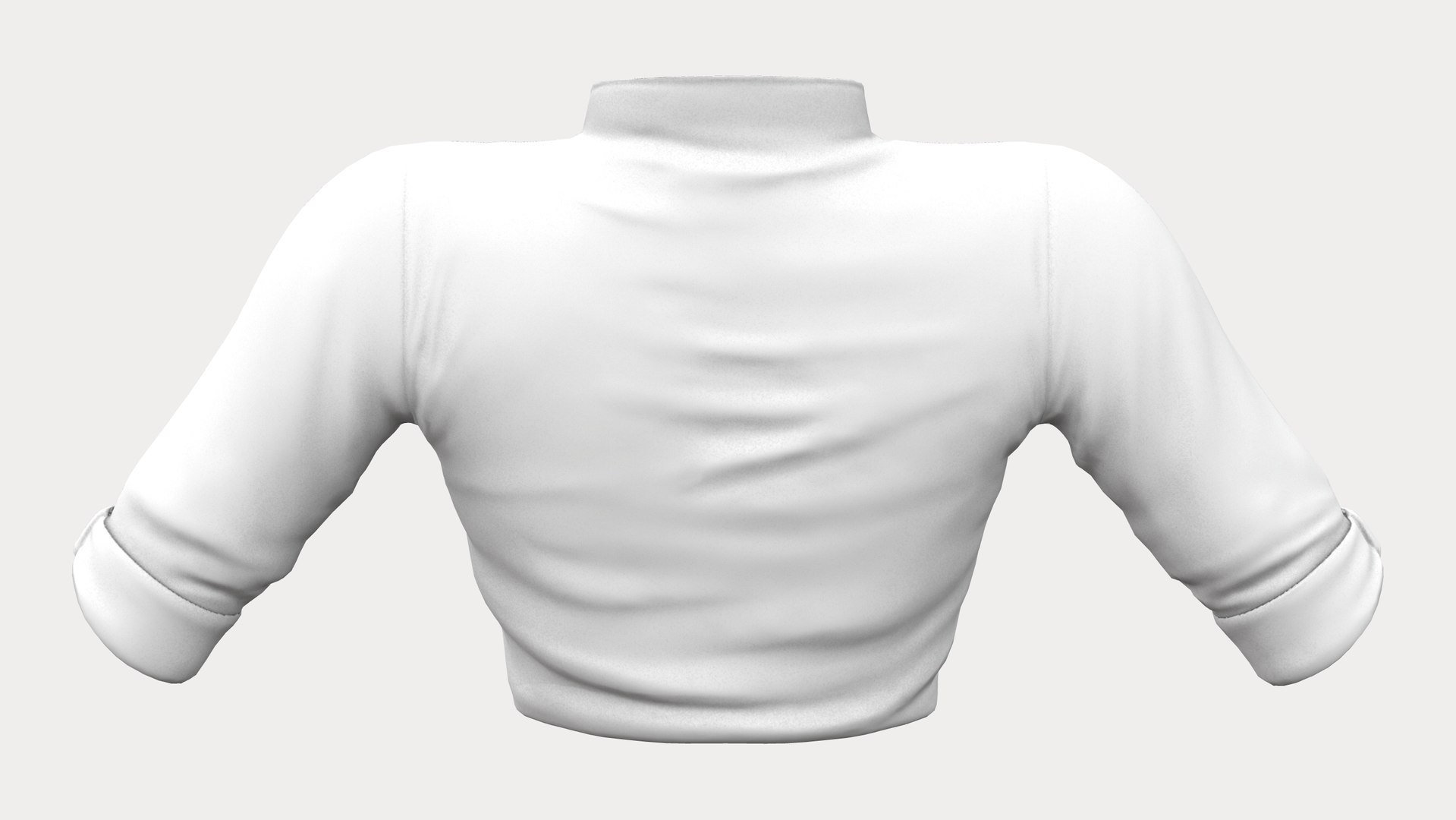 Tucked In White Wrapped Shirt Top Rolled Sleeves Standing Collar 3D ...