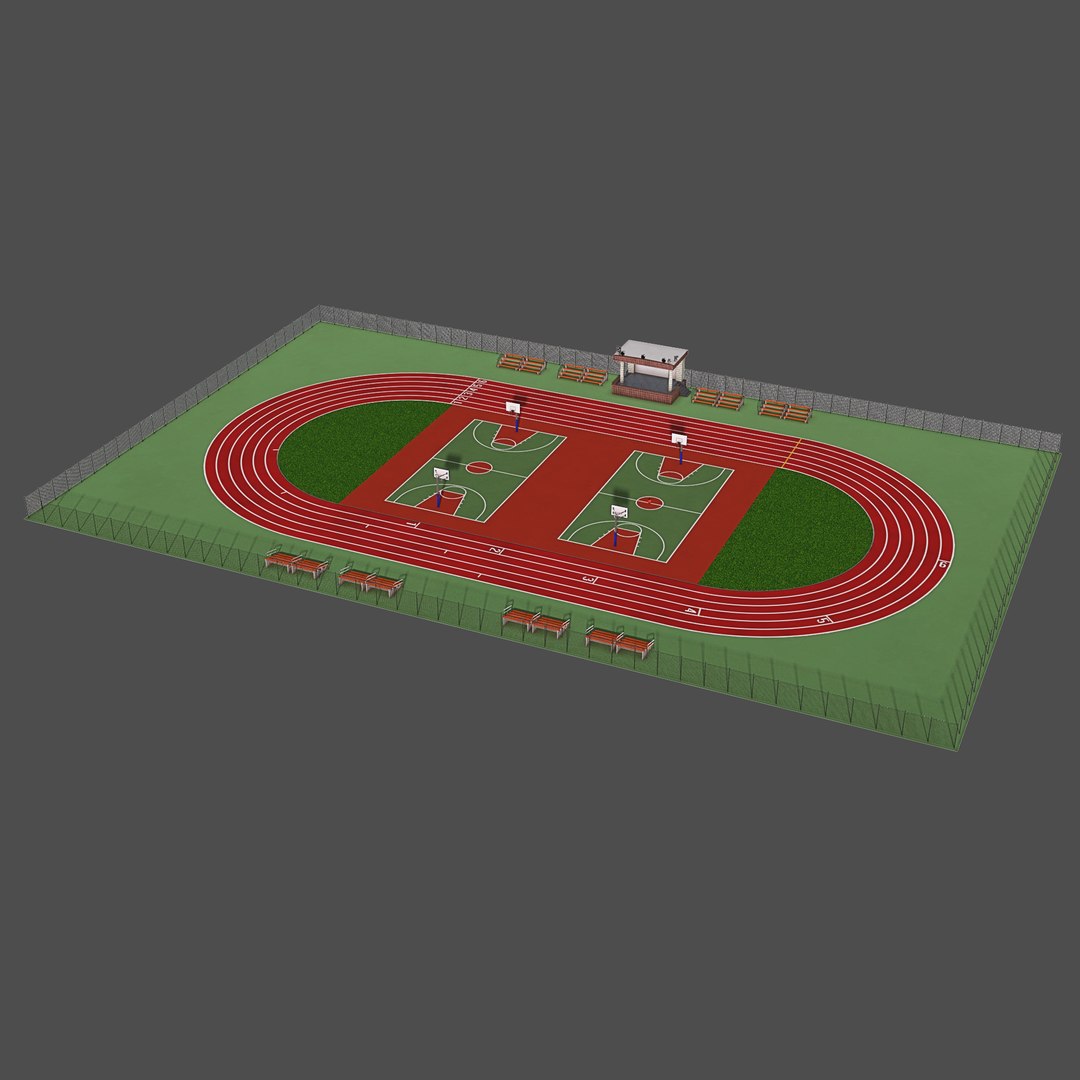 Playground With Basketball Court And Football Field 3D Model ...