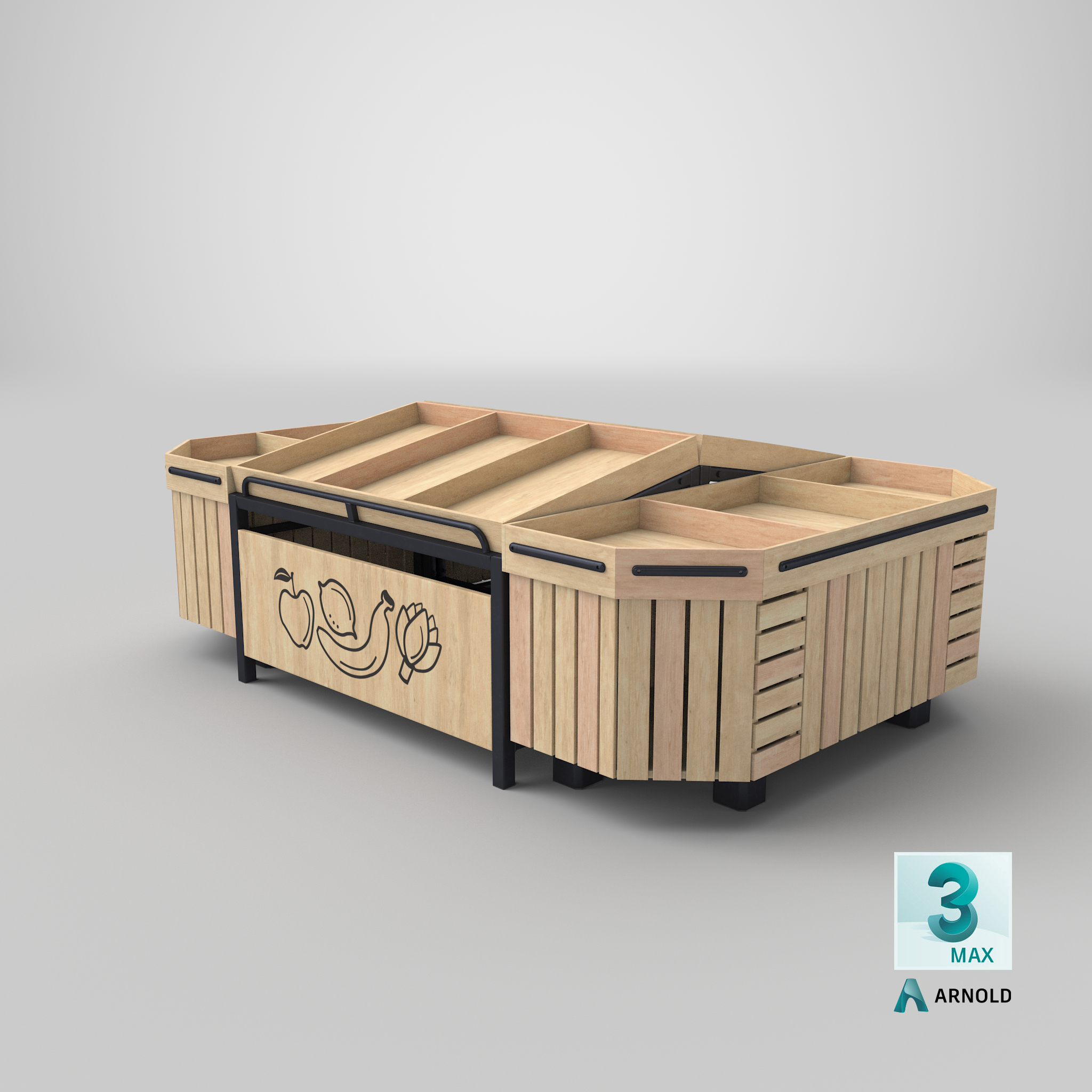 Wooden fruit veggies display 3D model - TurboSquid 1547310
