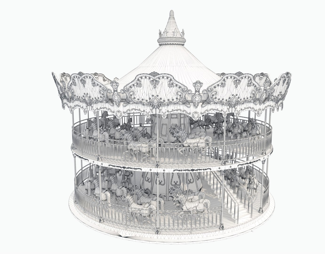 3D Model Carousel 2-storey Building - TurboSquid 1942606