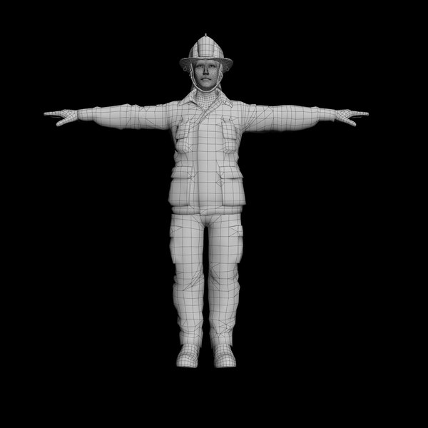 3d model firefighter polies rigged