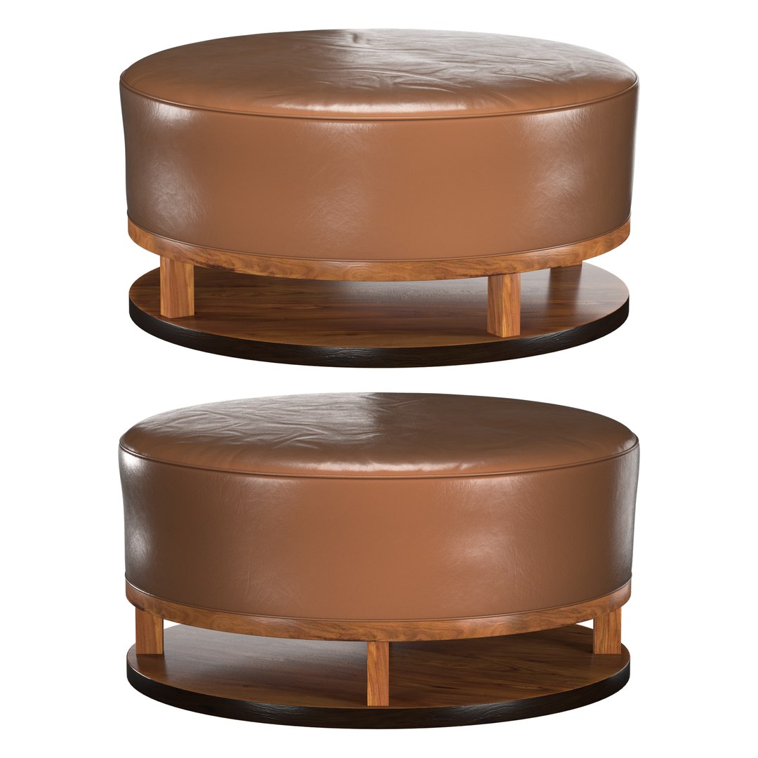 3D Large Art Deco Leather Walnut Ottoman - TurboSquid 2144295