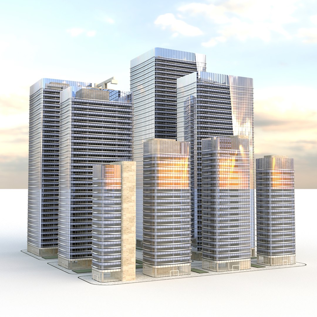 3D Modern Office Building Tower Package model - TurboSquid 2111874
