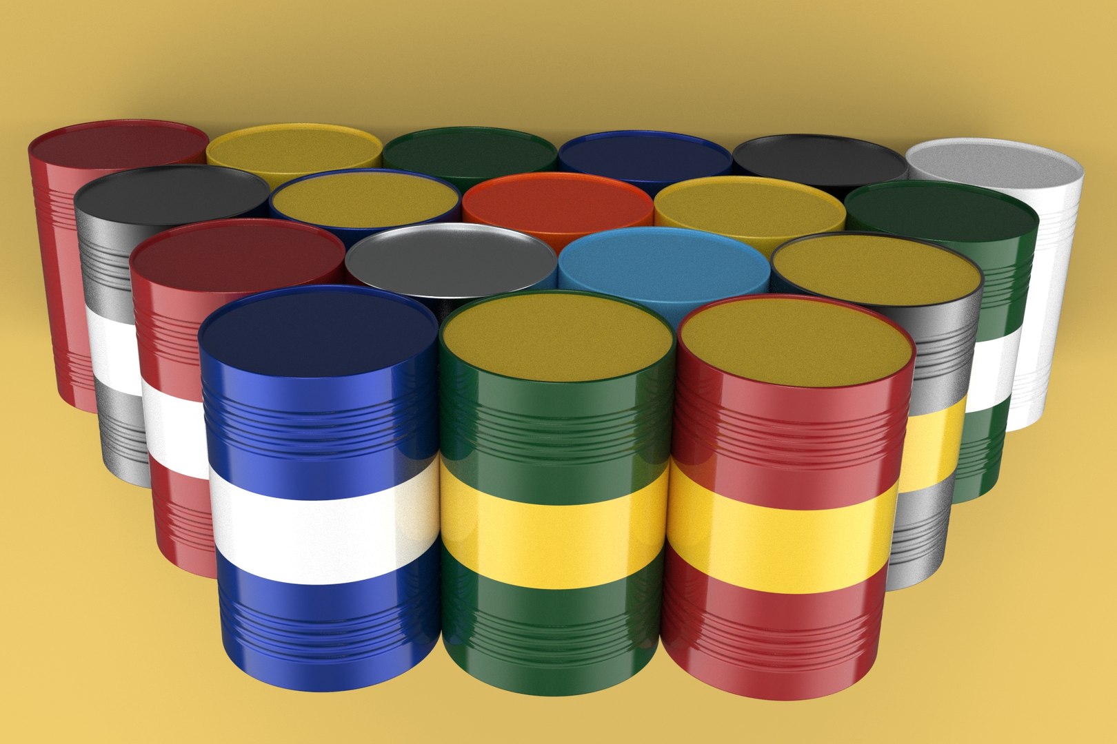 3D STEEL DRUM BARREL STACKED VARIOUS COLOR GALLON GAS TANK OIL FUEL ...