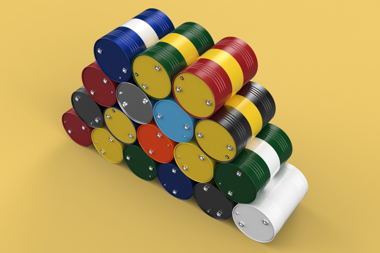 3D STEEL DRUM BARREL STACKED VARIOUS COLOR GALLON GAS TANK OIL FUEL ...