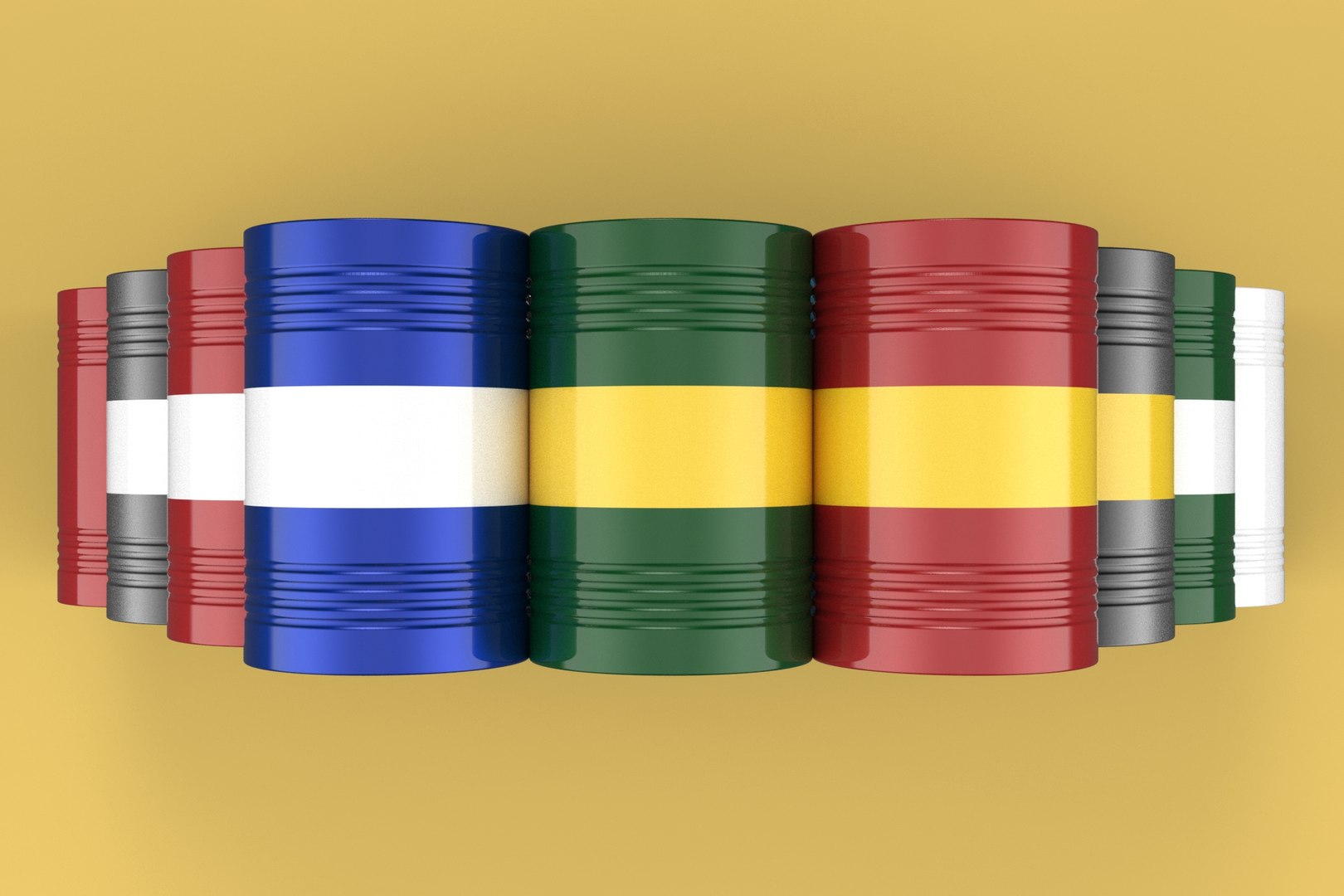 3D STEEL DRUM BARREL STACKED VARIOUS COLOR GALLON GAS TANK OIL FUEL ...