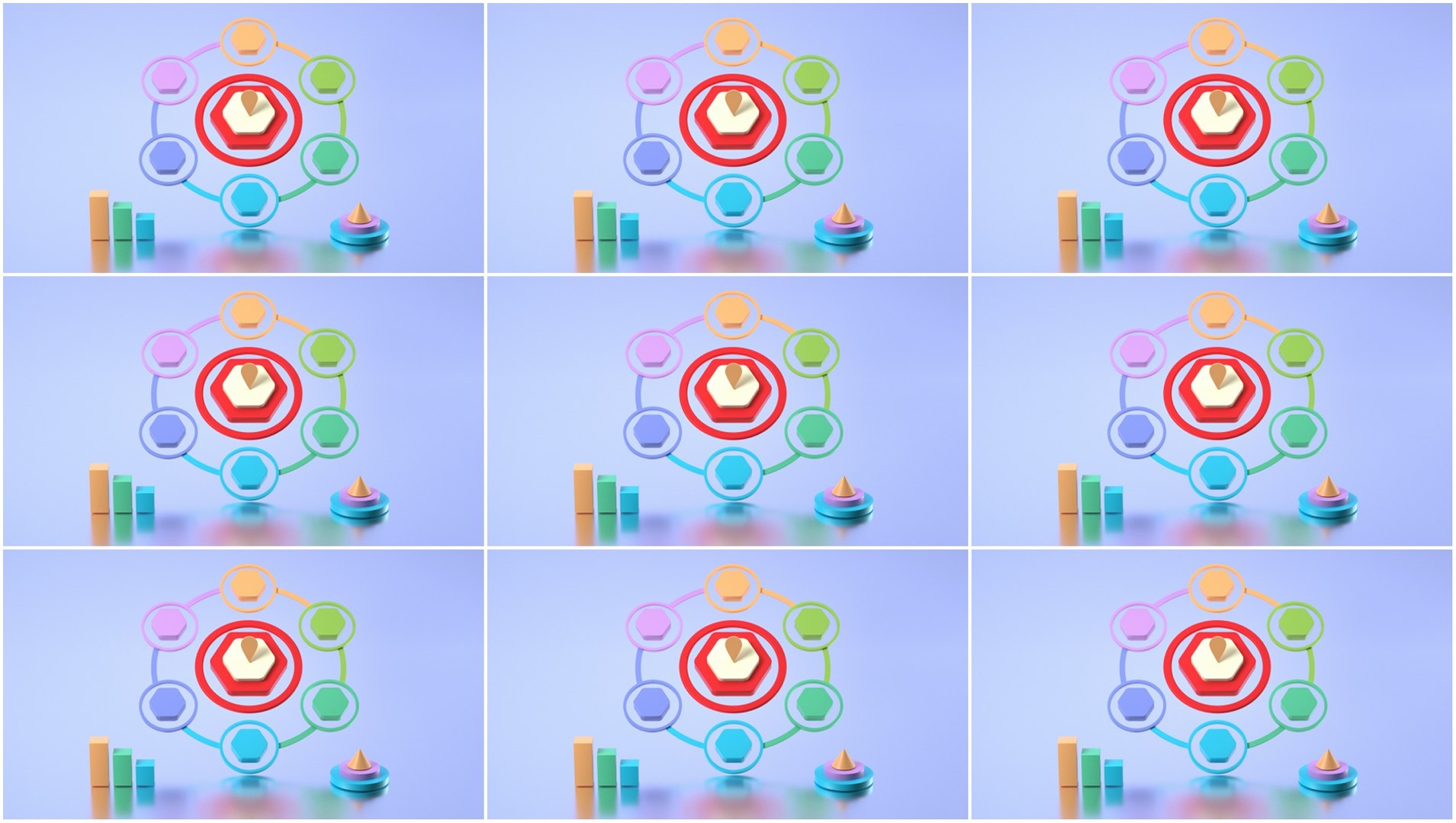 3D Mesh Hexagon Classification Chart Cartoon Element Cartoon Scene 2D ...