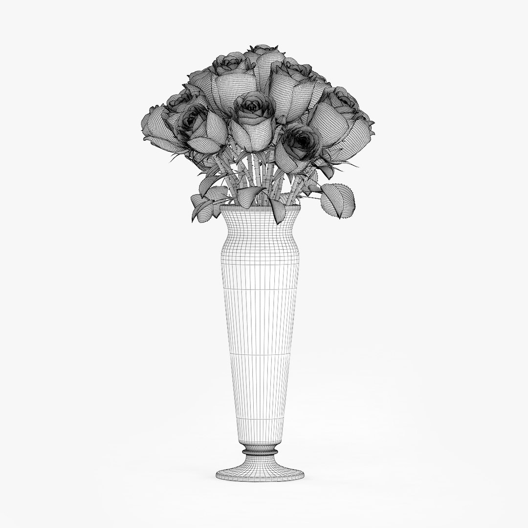 C4d Bouquet Red Roses Glass Vase
