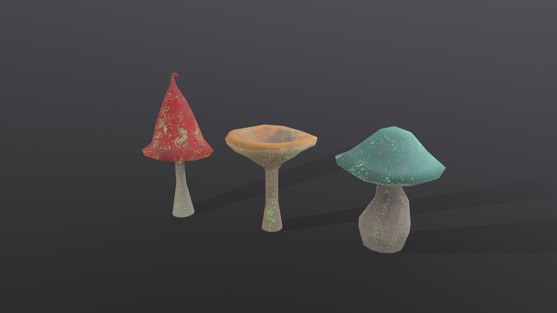 3D Stylized Fantasy Set Of Magic Cartoon Mushrooms Lowpoly PBR Low-poly ...