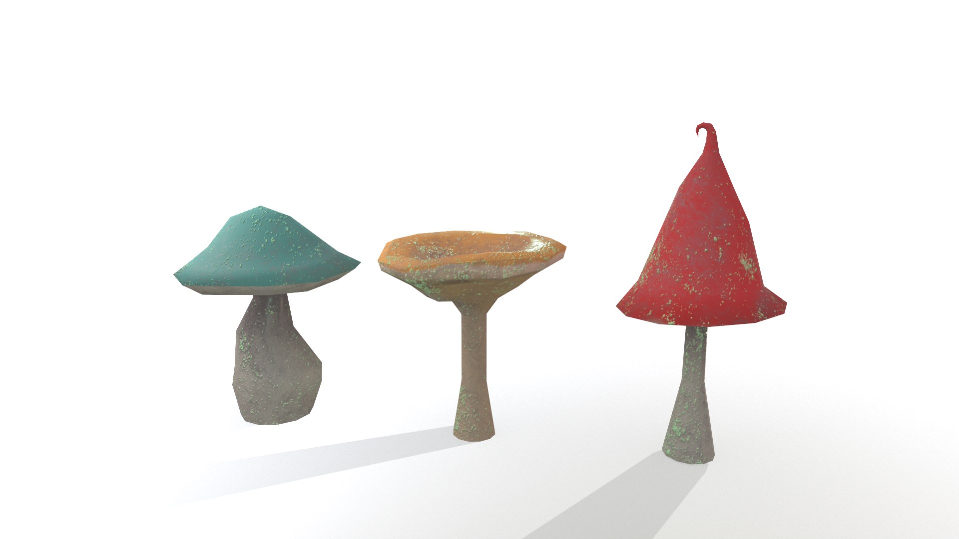 3D Stylized Fantasy Set Of Magic Cartoon Mushrooms Lowpoly PBR Low-poly ...