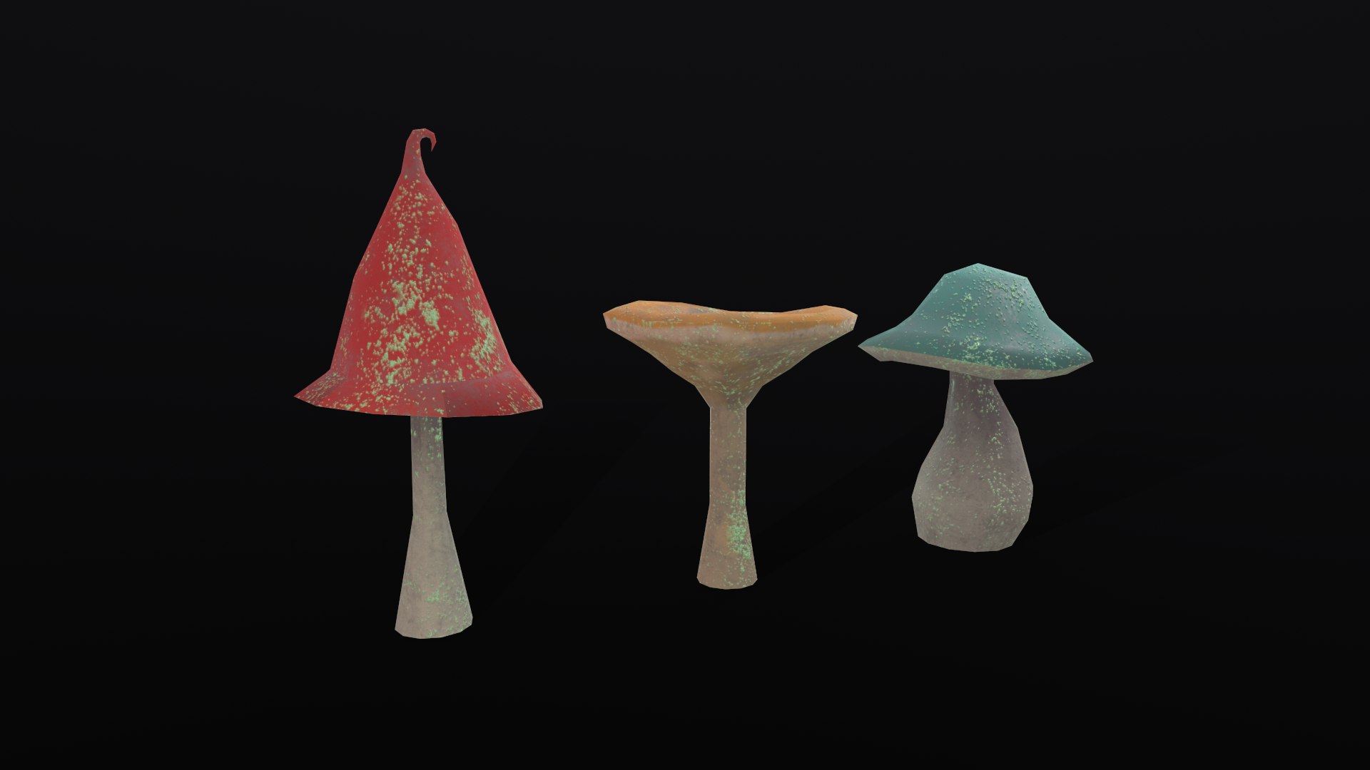 3D Stylized Fantasy Set Of Magic Cartoon Mushrooms Lowpoly PBR Low-poly ...