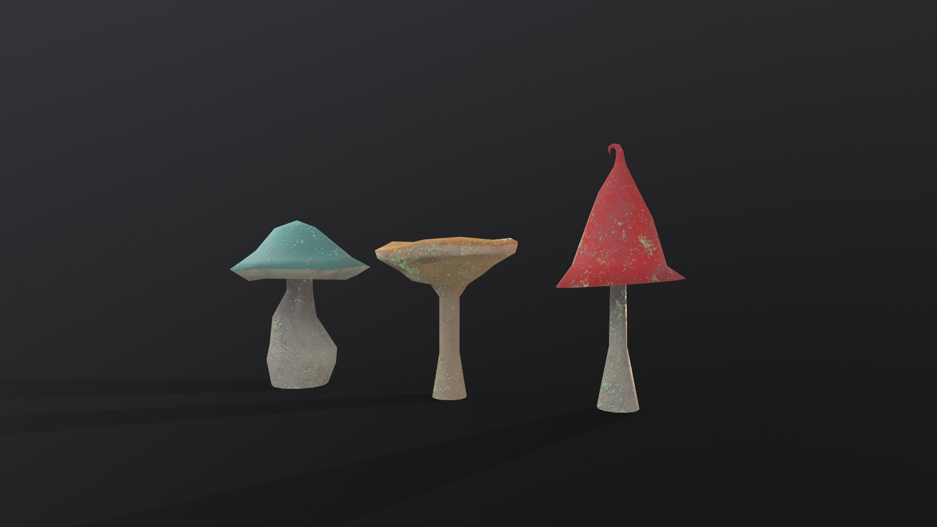 3D Stylized Fantasy Set Of Magic Cartoon Mushrooms Lowpoly PBR Low-poly ...