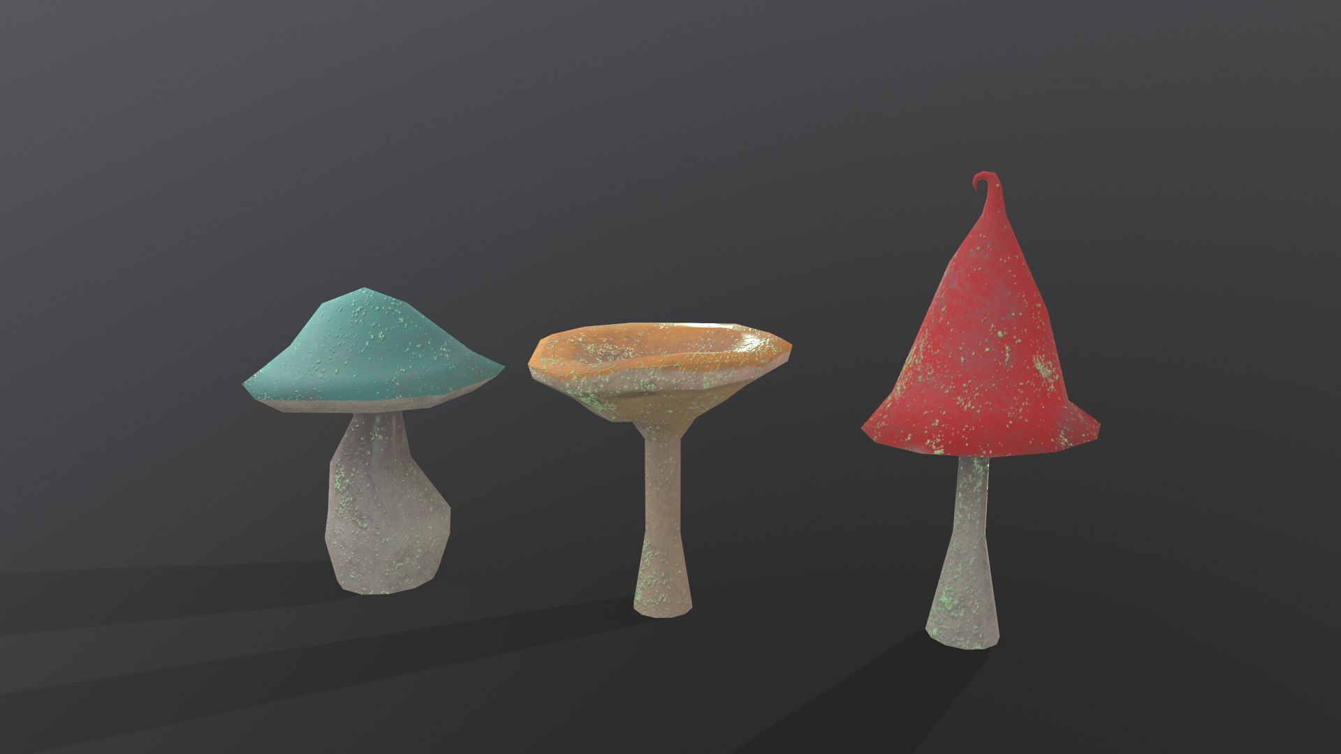 3D Stylized Fantasy Set Of Magic Cartoon Mushrooms Lowpoly PBR Low-poly ...