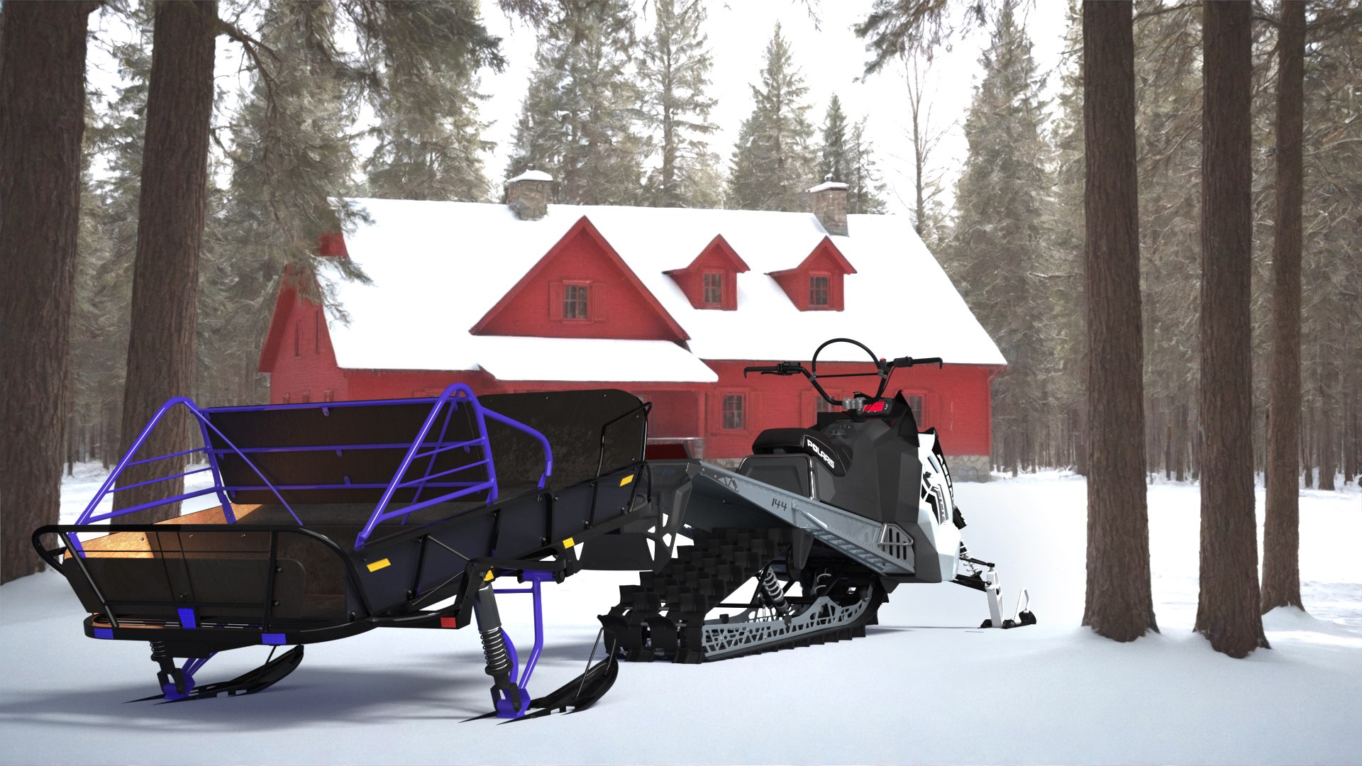 3D Snowmobile Pull Behind Sled - TurboSquid 2274419