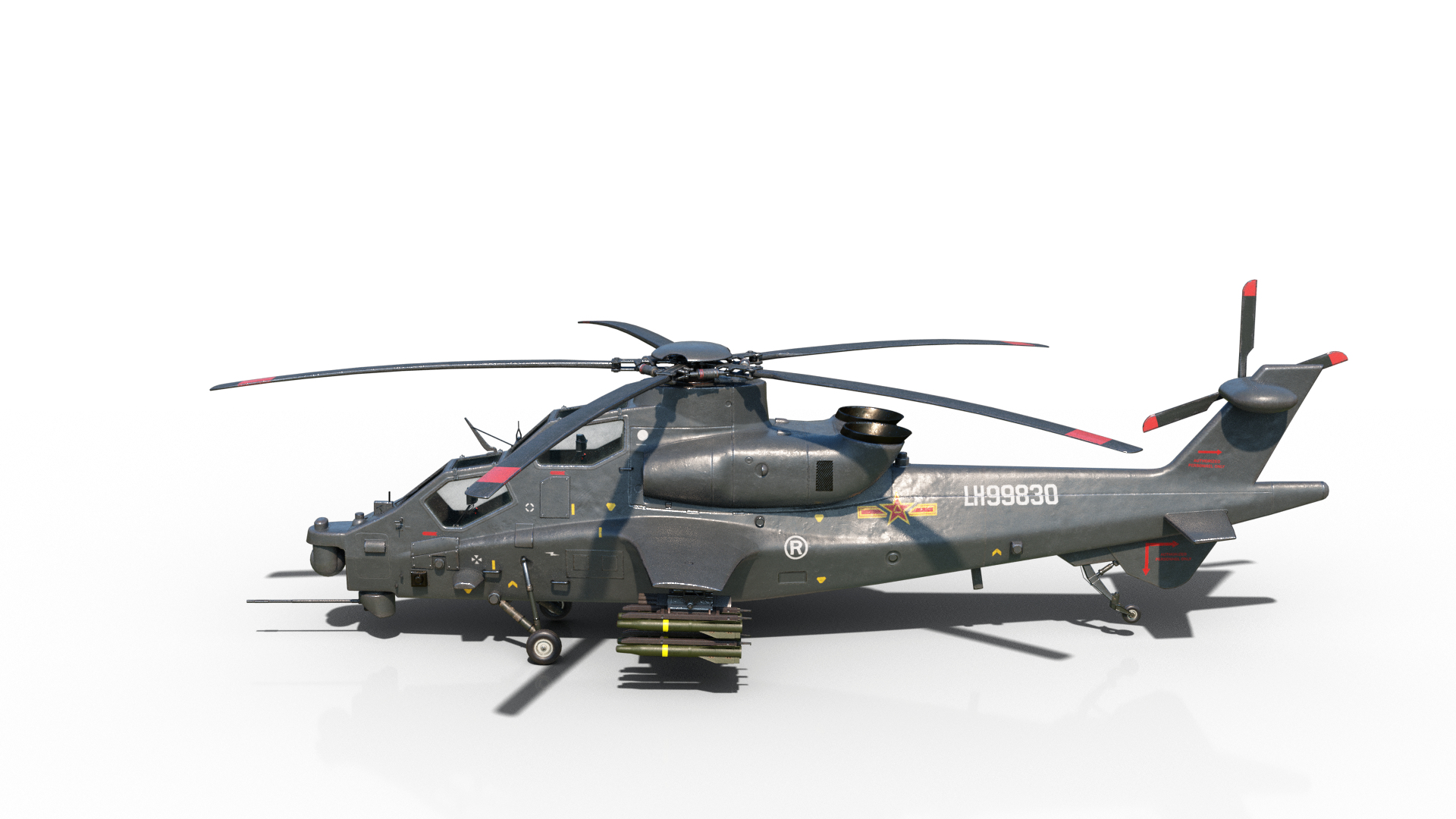 PBR 5 Coatings Chinese WZ-10 Gunship Z-10 Attack Helicopter 3D Model ...