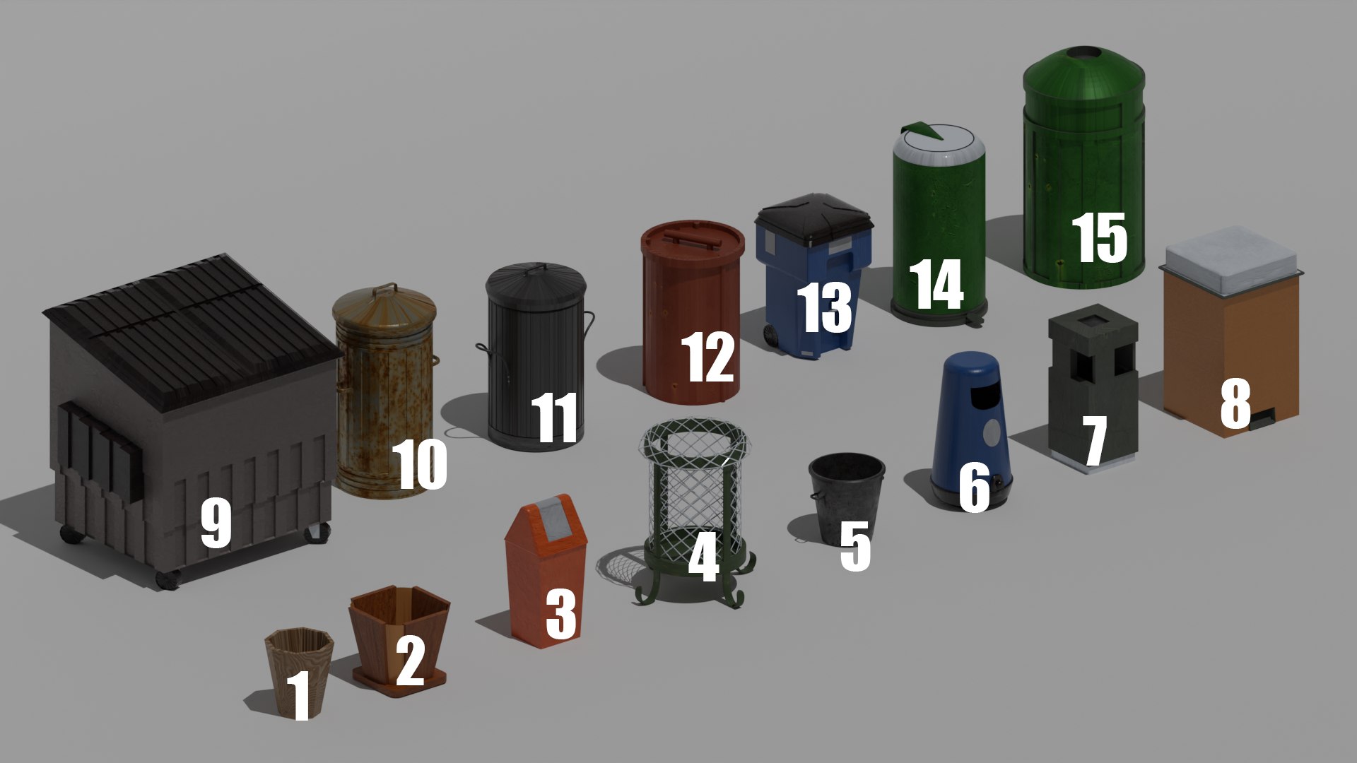 3D model Trash bin pack 15 piece - TurboSquid 1781024