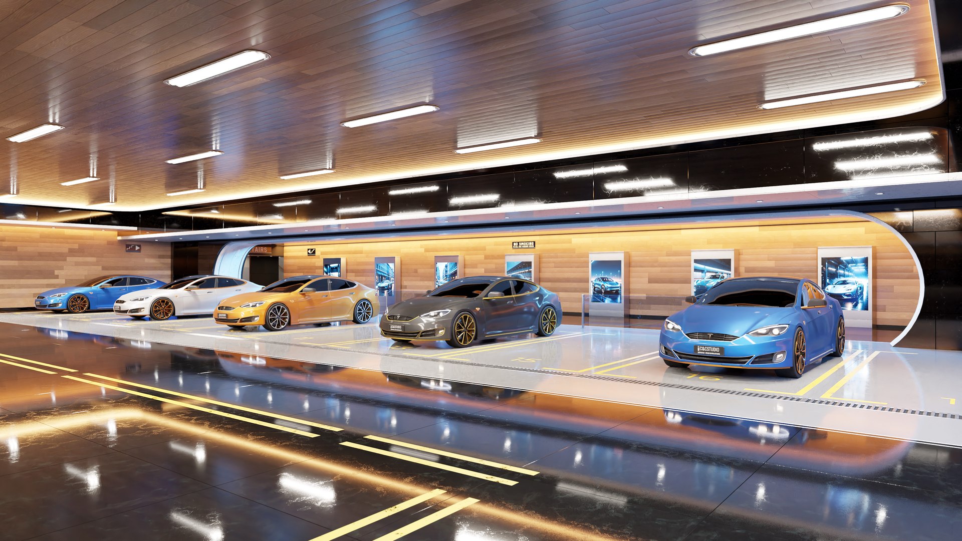 Modern Underground Luxury Car Park Garage 3D Model - TurboSquid 2136922
