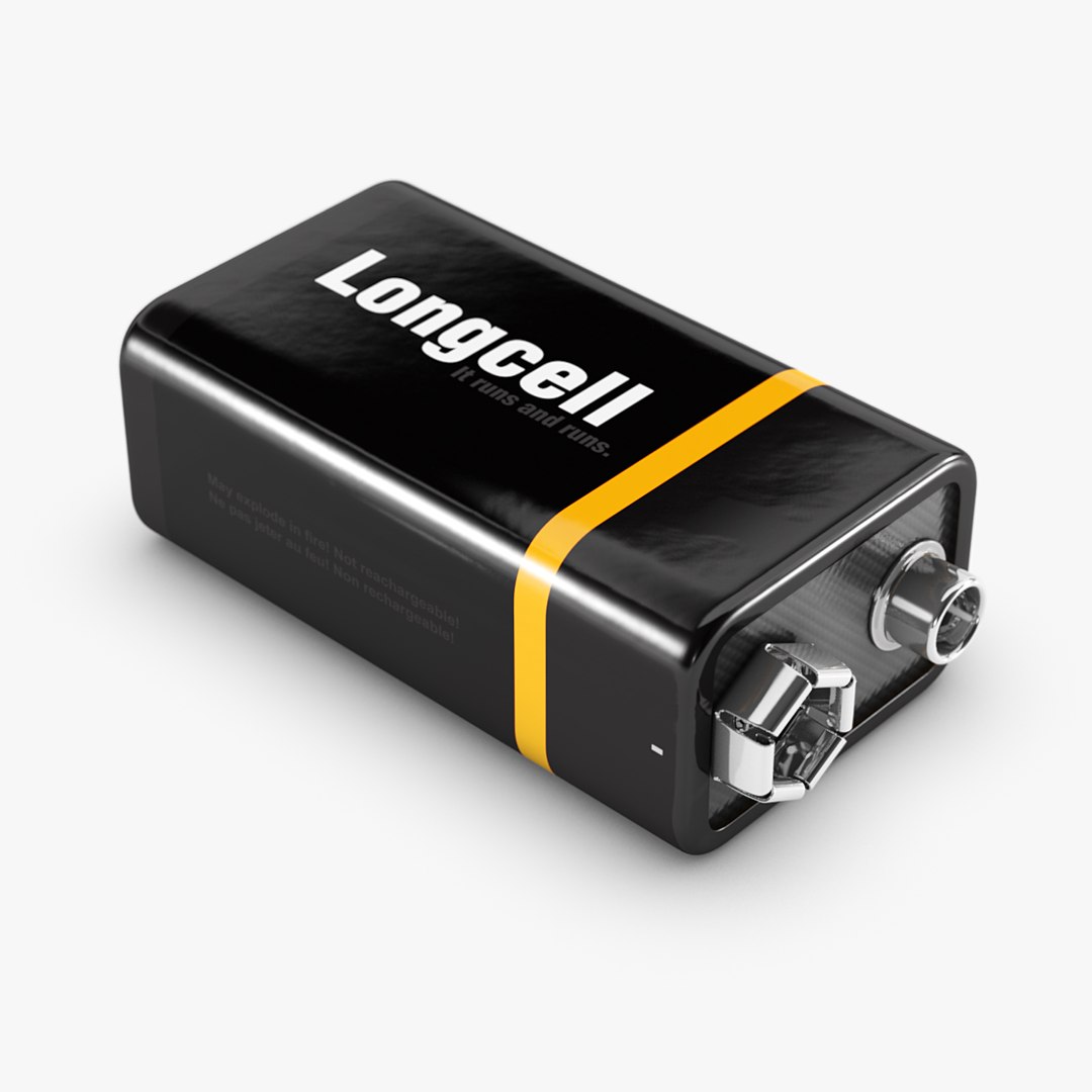 9v block battery 3d obj